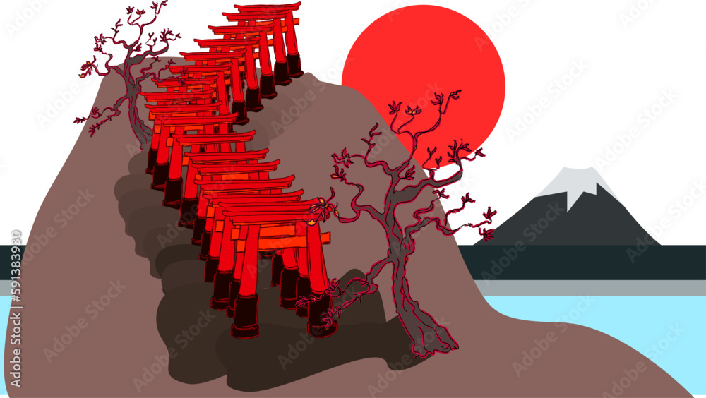 japanese Fox god with Tori gate or Poles.Tori isolate on white ...