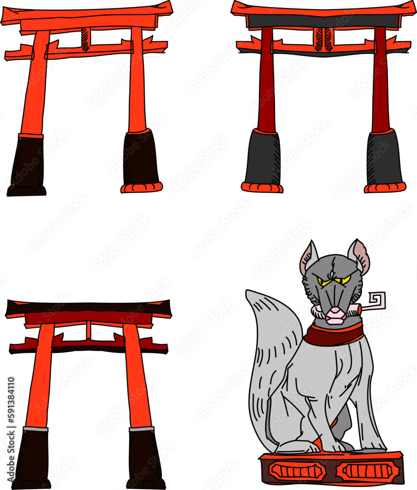 japanese Fox god with Tori gate or Poles.Tori isolate on white ...