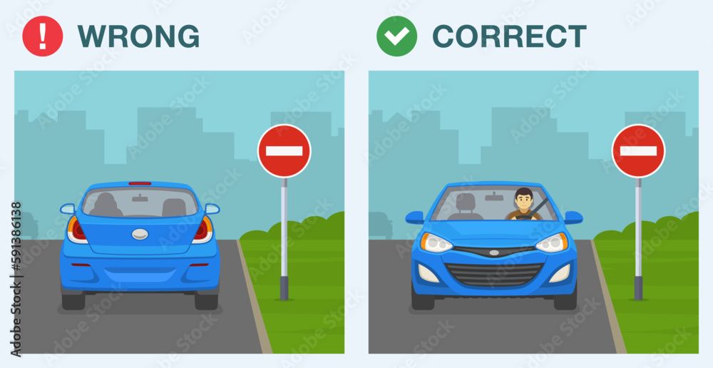 Safe driving tips and traffic regulation rules. Correct and wrong ...