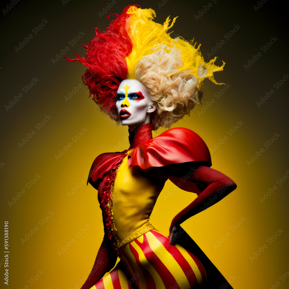 Fantasy portrait of a flamboyant character with yellow and red hair ...
