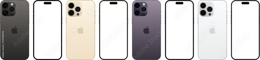 New iPhone 14 Deep Purple, Space Black, Gold, Silver. Realistic iphone ...