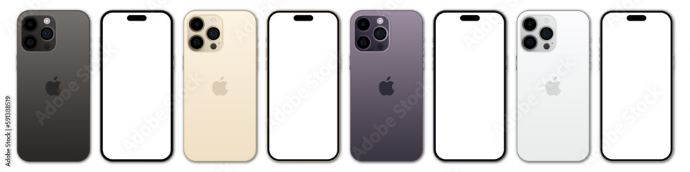 New iPhone 14 Deep Purple, Space Black, Gold, Silver. Realistic iphone ...