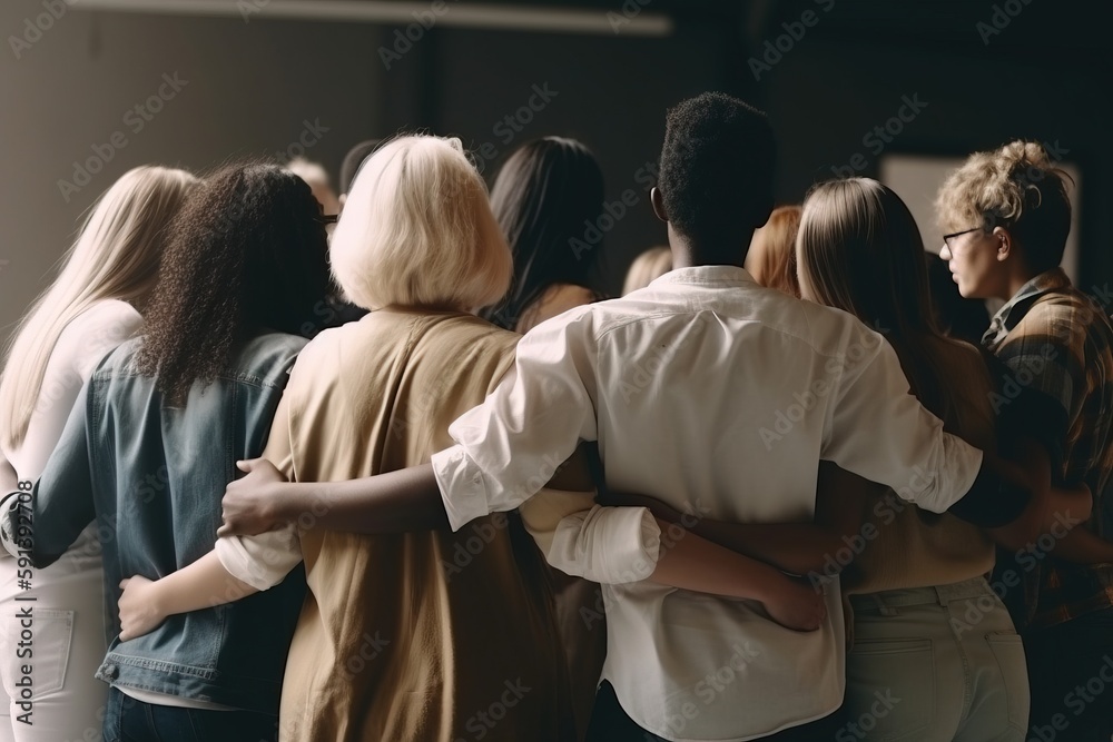 a group of people standing together in a circle with their arms around ...