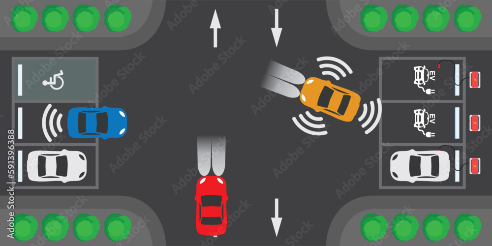Automatic and Intelligent Parking Assist System. Direction sign arrow ...
