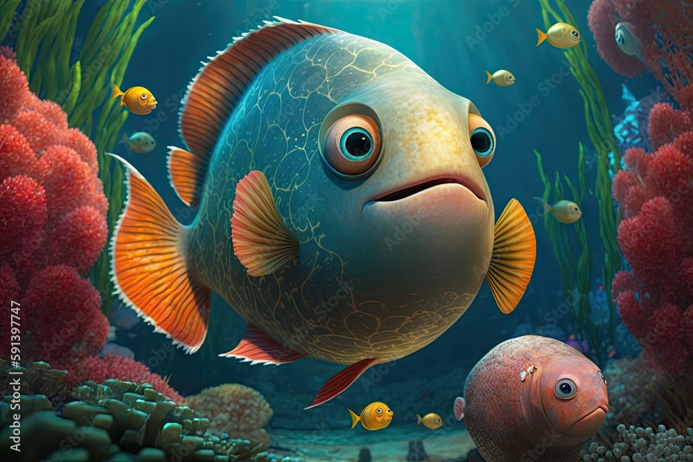 two fish swimming in the ocean, one larger than the other. Generative ...