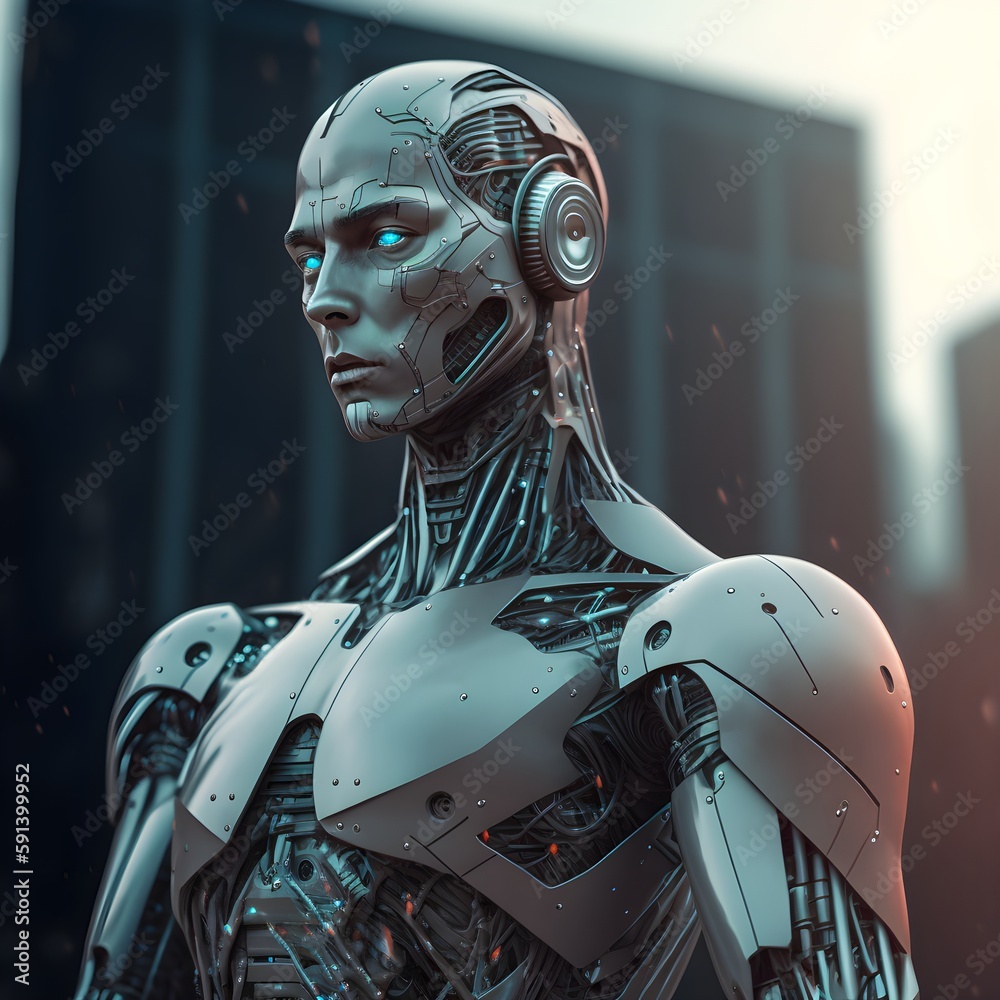 AI human humanoid futuristic person with minimalistic background ...