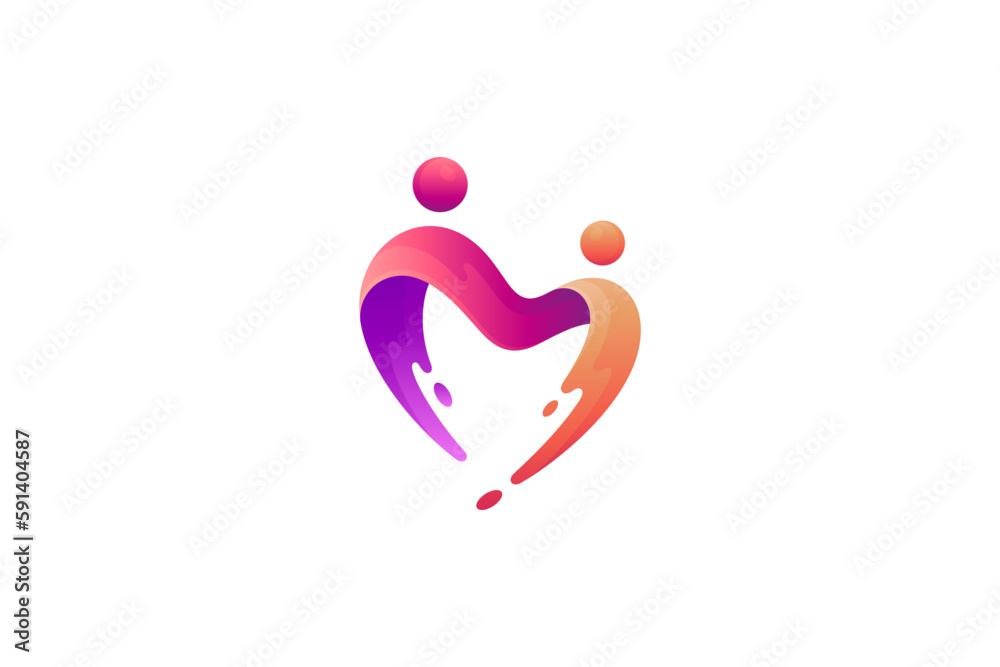 Heart logo with two people icon shape Stock Vector | Adobe Stock