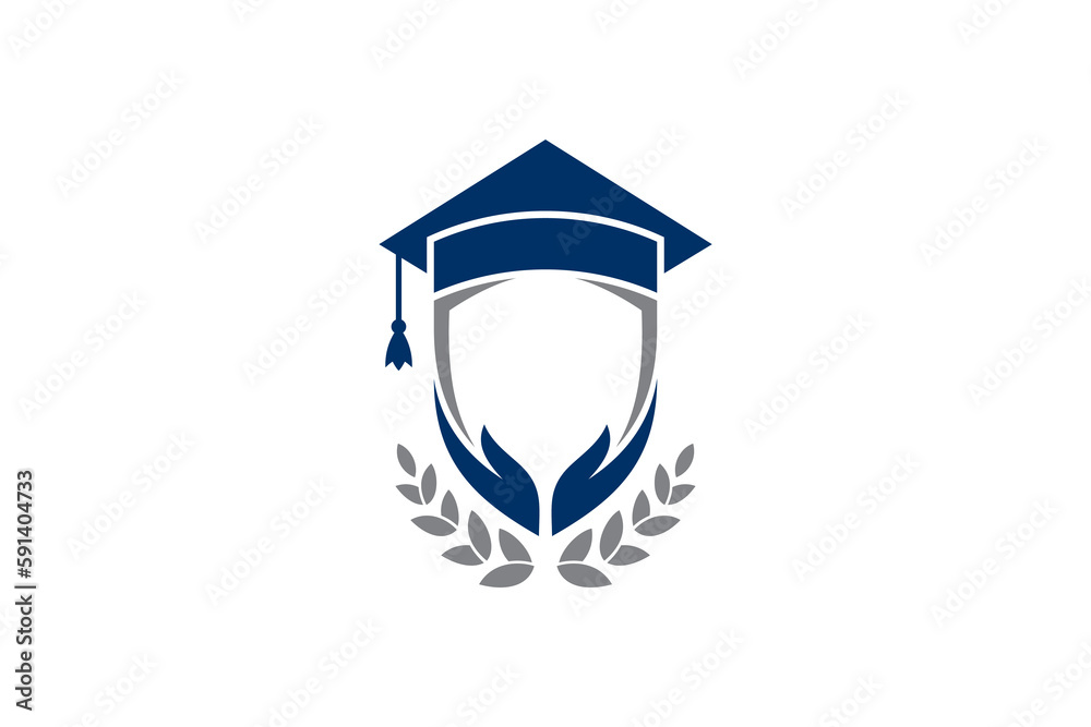 Education logo with toga hat, shield, hand and leaf decoration suitable ...