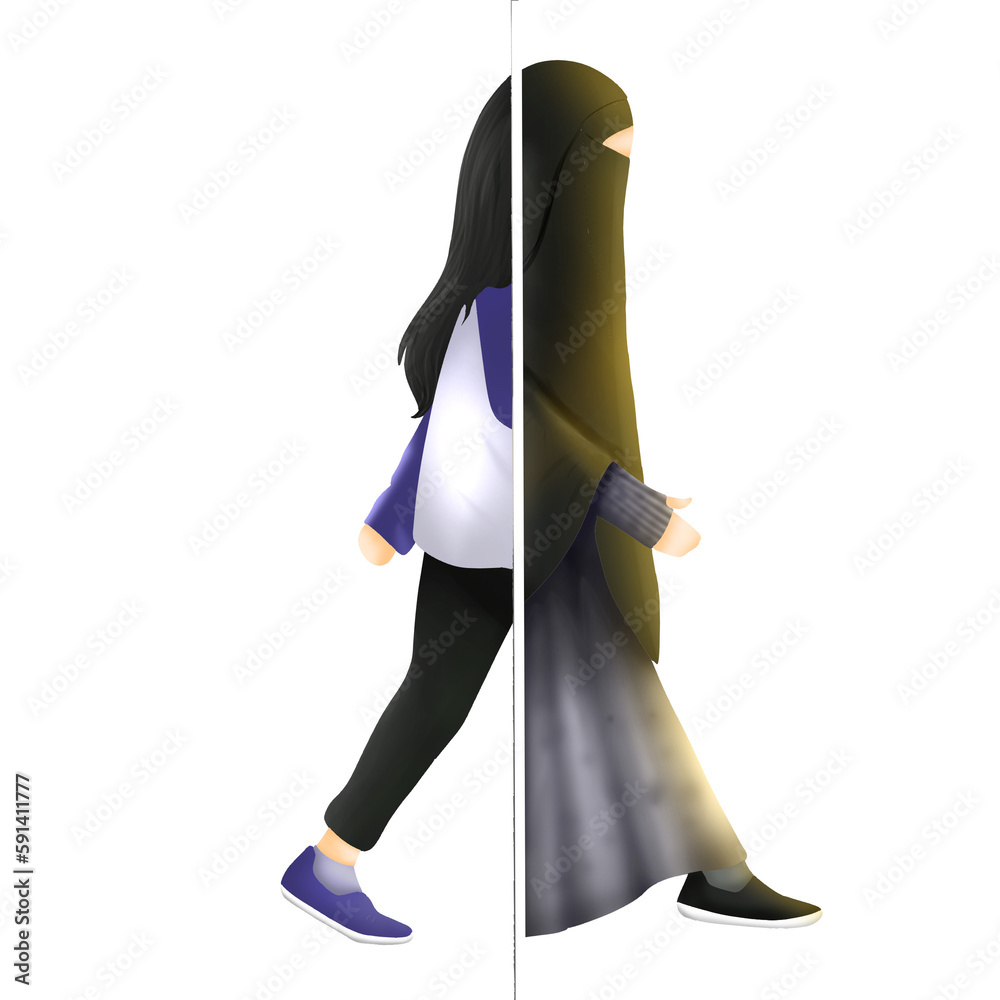 Muslimah Hijrah with hijab cadar niqab, islamic Illustration PNG ...