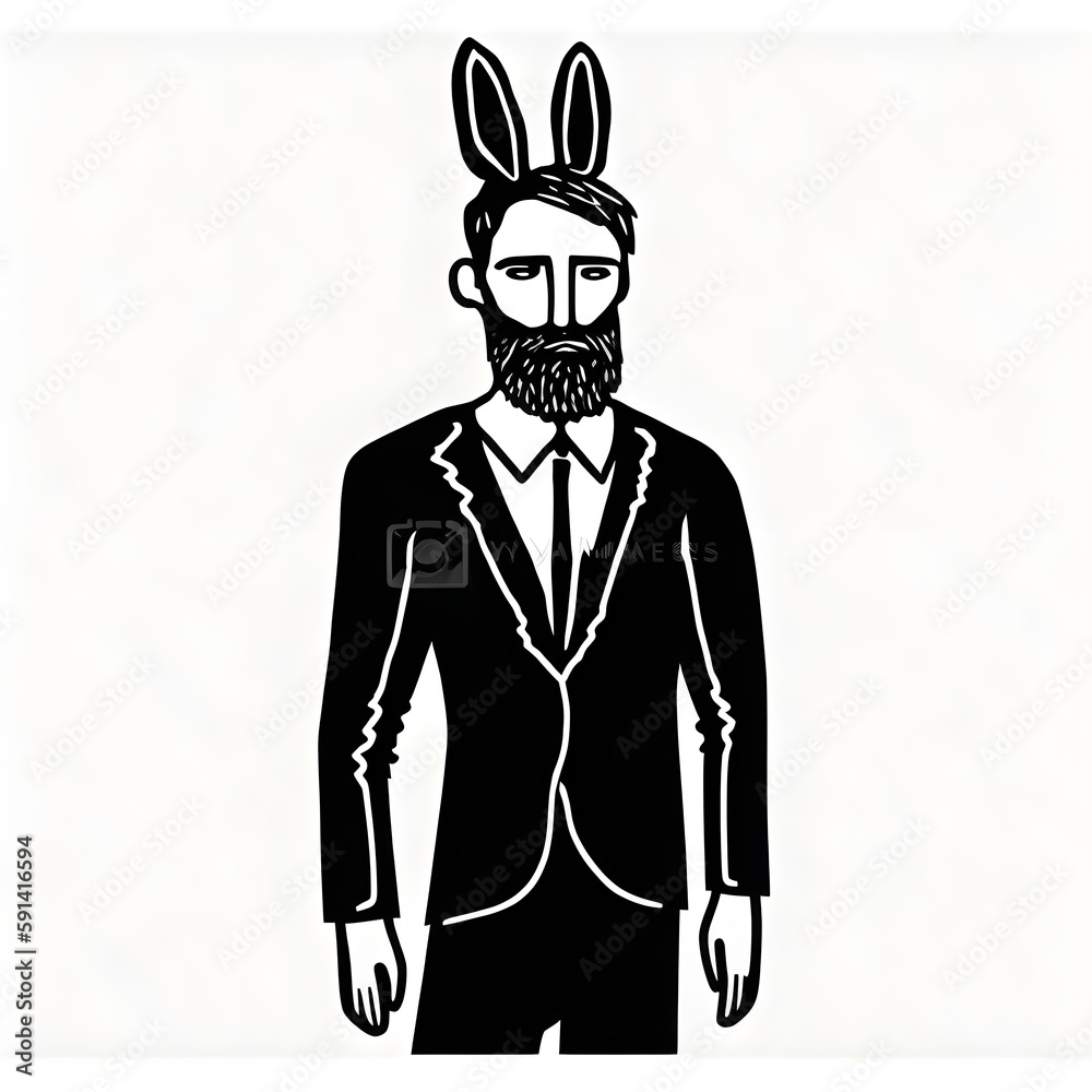 bearded man with rabbit ears on his head wearing a suit simple ...