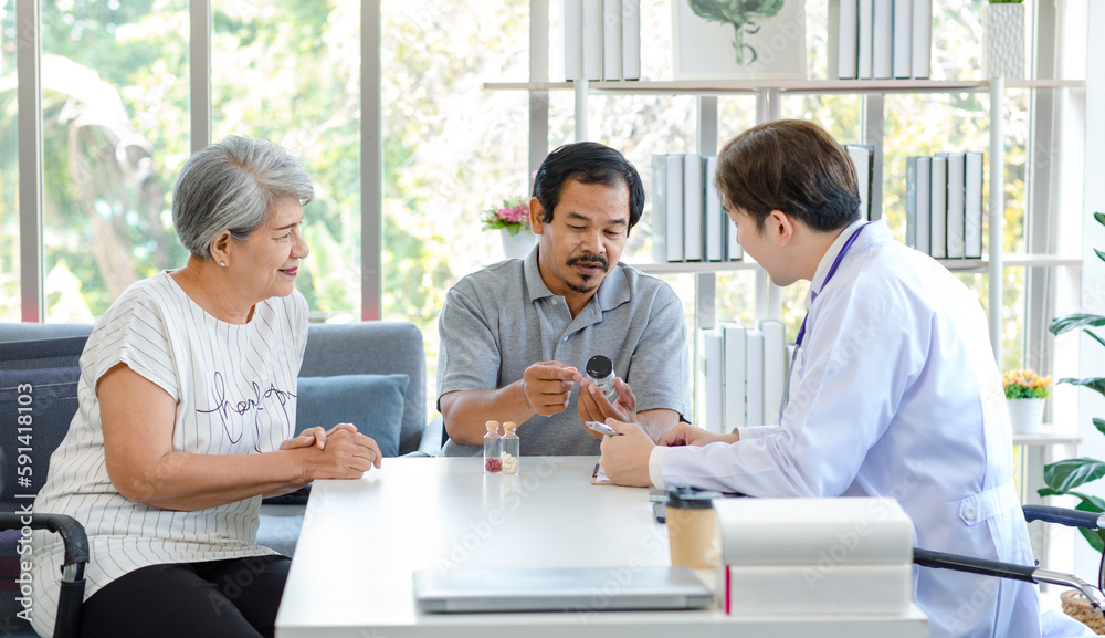 Asian professional successful male doctor in white lab coat with ...