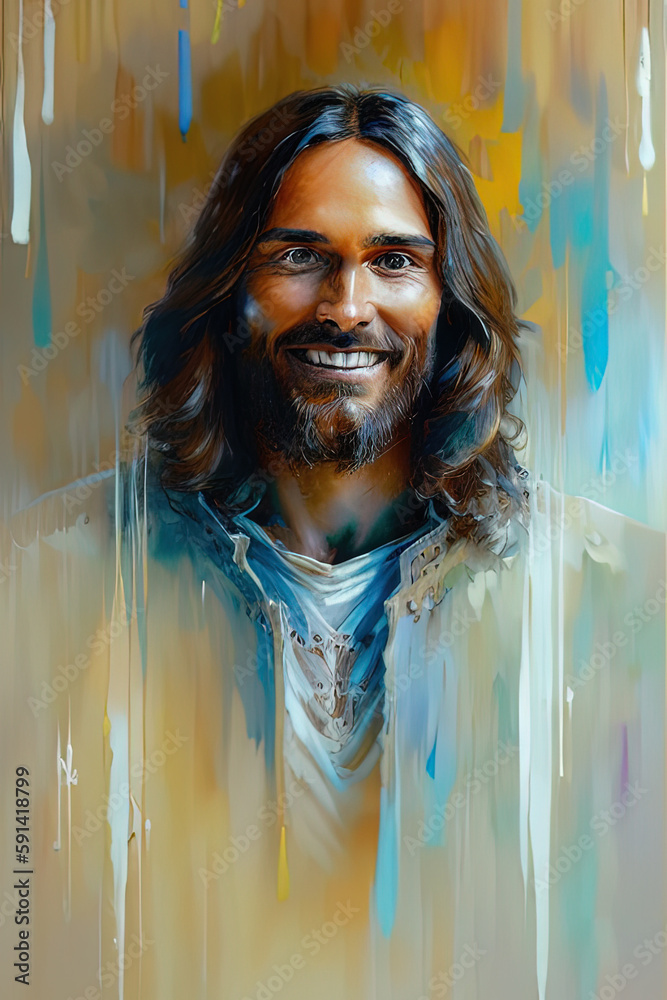 Happy Jesus Christ Painting | Emotive Depiction of Jesus Carrying the ...