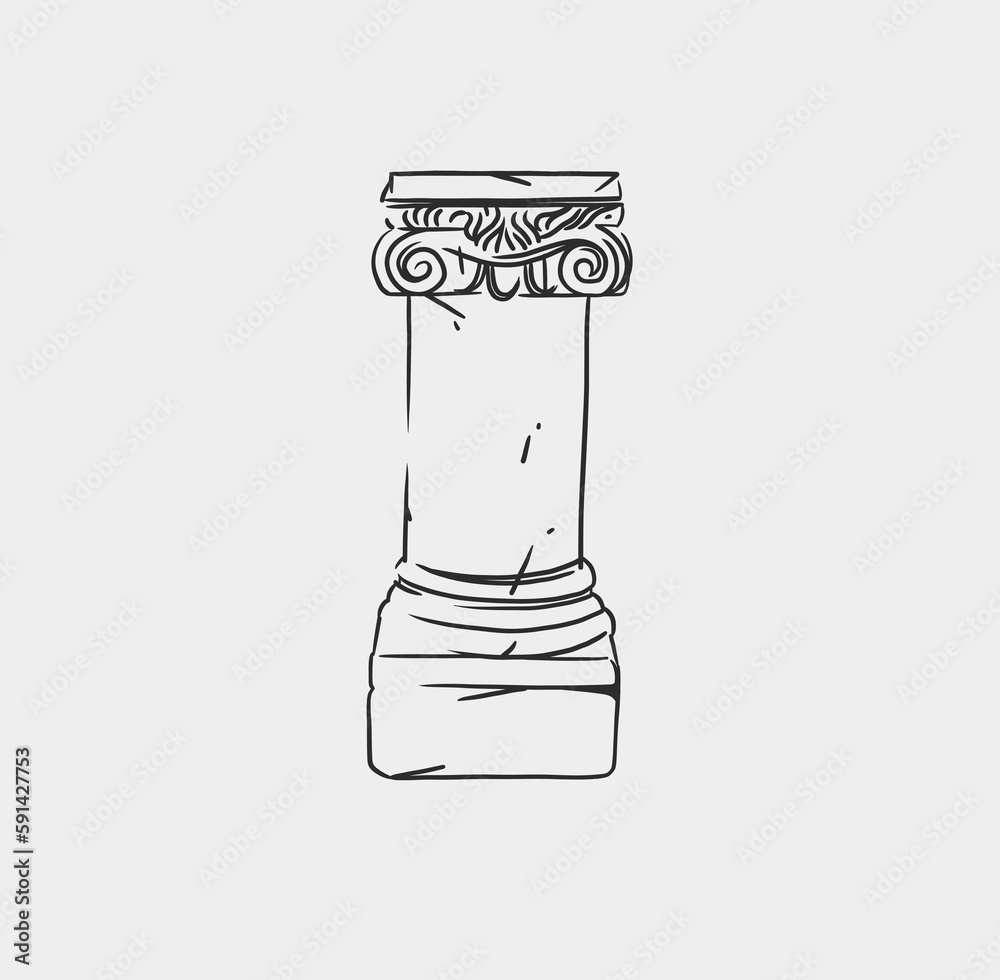 Hand drawn vector abstract outline,graphic,line greek ancient sculpture ...