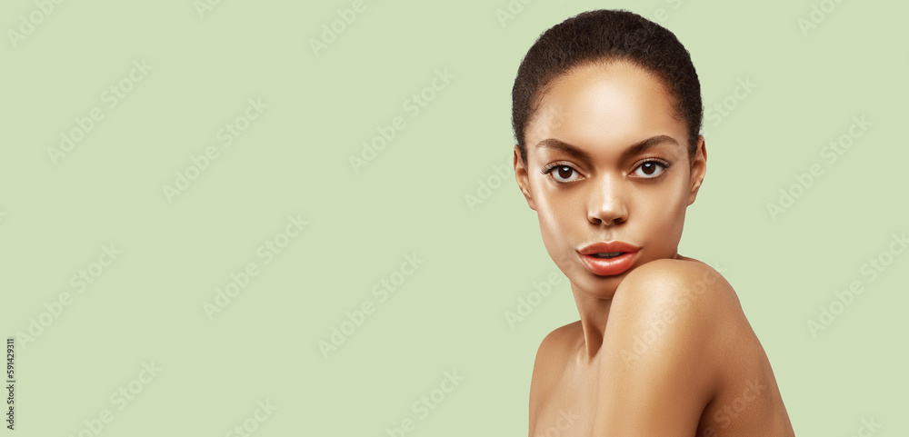 Organic cosmetics. Portrait of a beautiful African American skincare ...