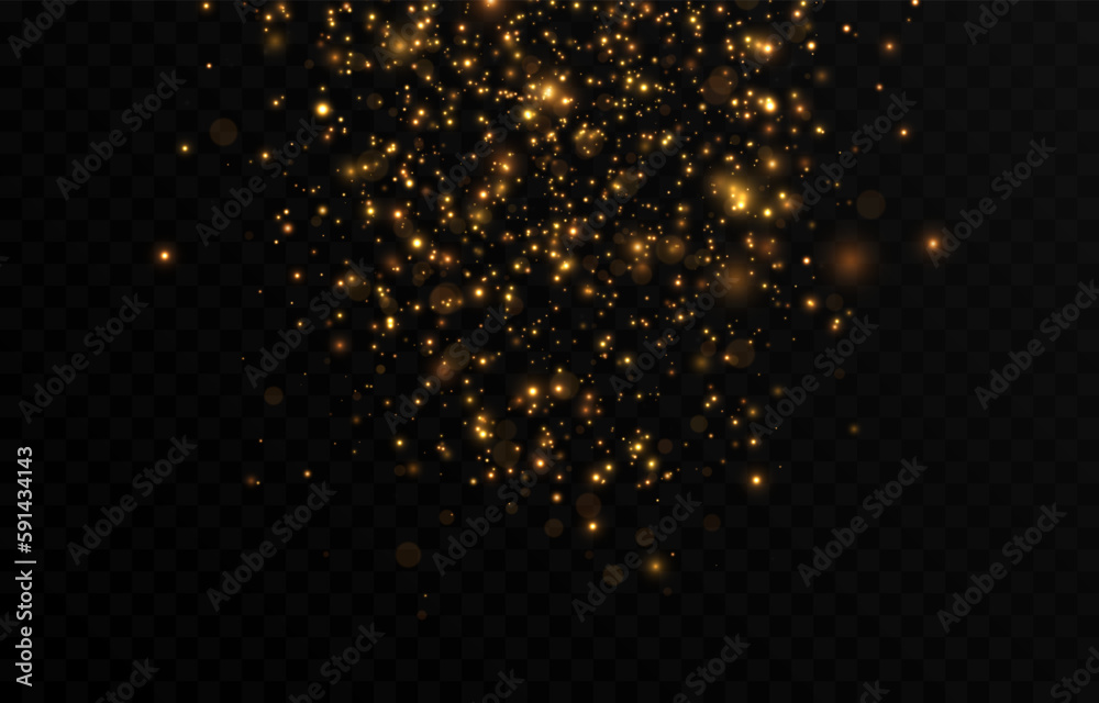 Vector gold sparkles on an isolated transparent background. Atomization ...