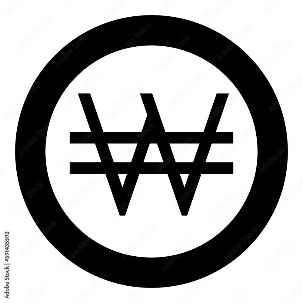 Symbol won Korea money sign KRW currency monetary icon in circle round ...
