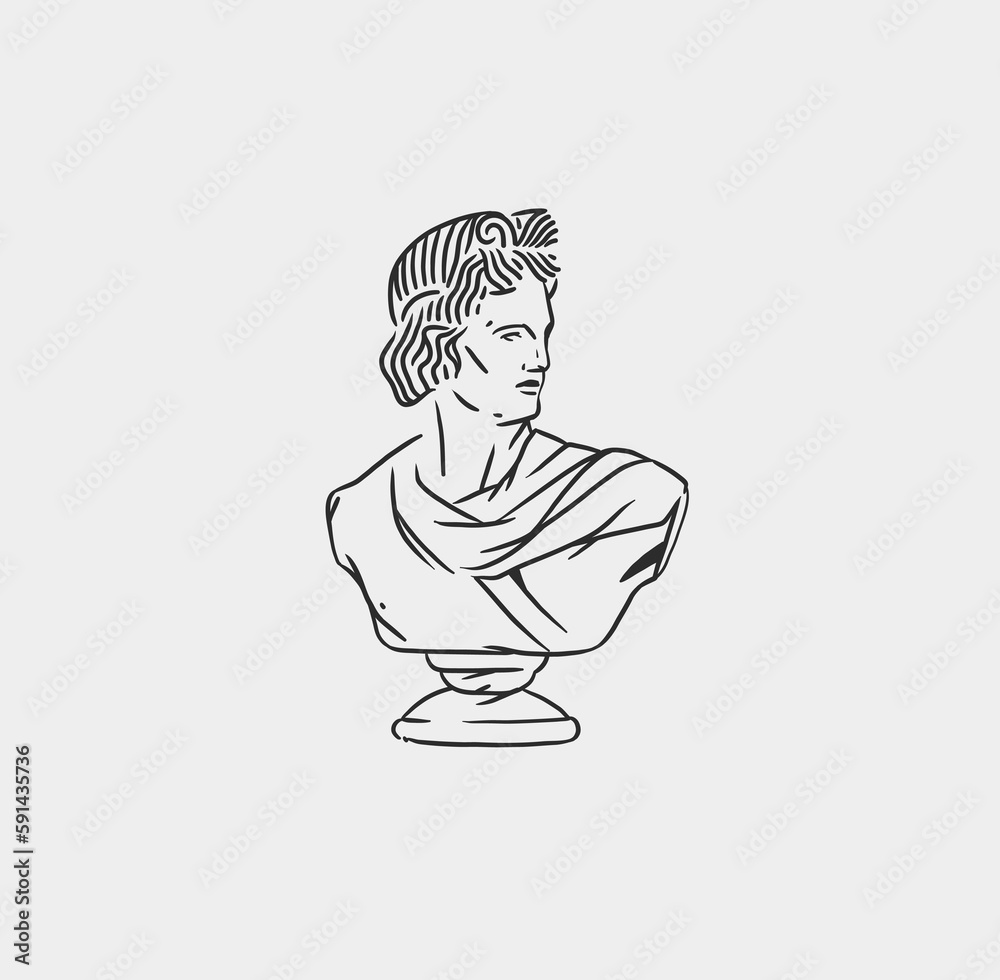 Hand drawn vector abstract outline,graphic,line greek ancient sculpture ...