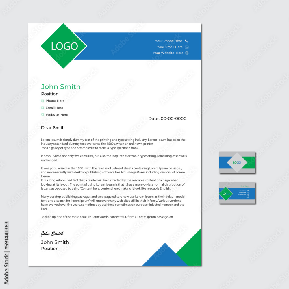 Simple modern letterhead & business card set design. Stationary set ...