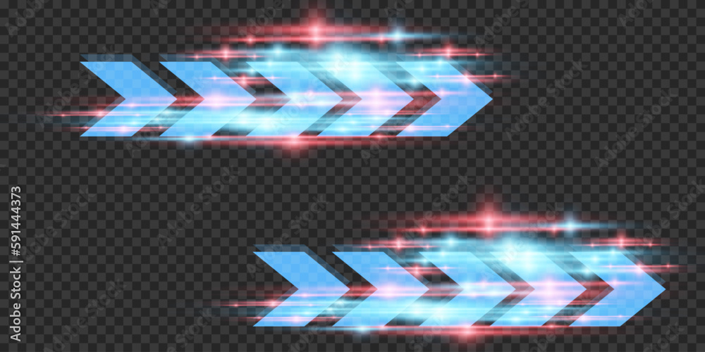 The speed of light and movement. Speed arrows with light lines on a ...