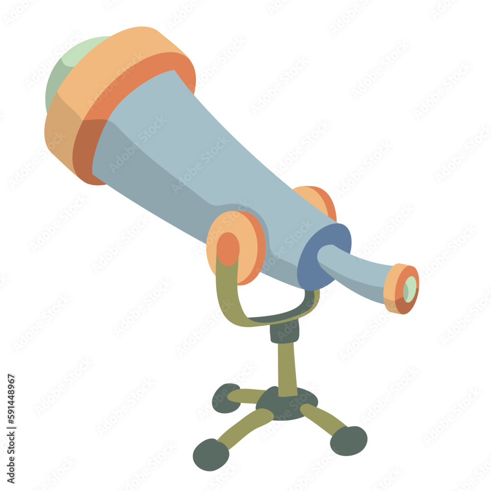 cute blue color telescope looks up to the sky, cartoon illustration ...