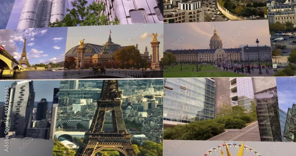 Stockvideo Multi Screen Collage of Paris time lapse and Aerial view ...