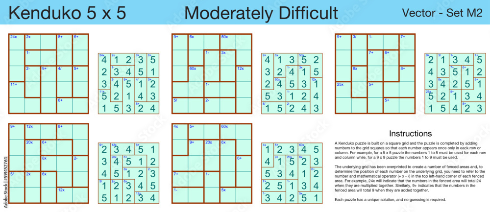 5 Moderately Difficult Kendoku 5 x 5 Puzzles. A set of scalable puzzles ...