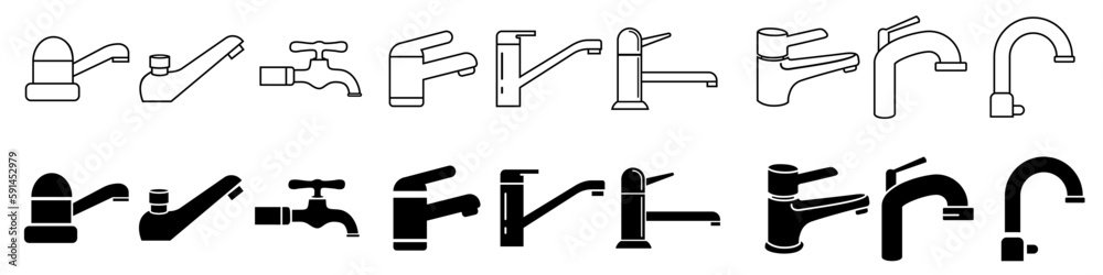 Faucet icon vector set. water tap for sink illustration sign collection ...
