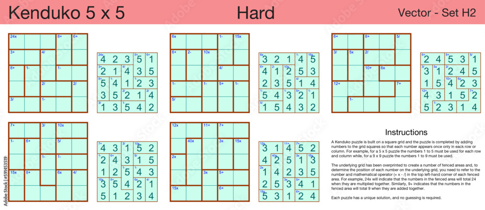 5 Hard Kendoku 5 x 5 Puzzles. A set of scalable puzzles for kids and ...