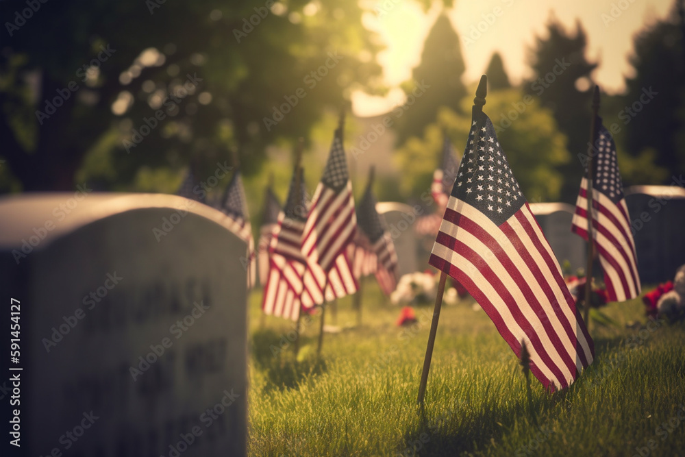Memorial day, Patriotic American background with flags on the grave ...