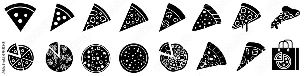 Pizza icon vector set. Pizzeria illustration sign collection. Fast food ...