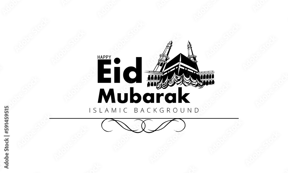 Eid mubarak islamic greeting card with makah vector, poster, banner ...
