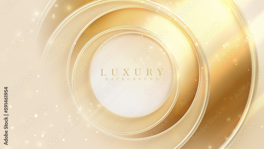 Gold circle frame with golden light effects decoration and bokeh ...