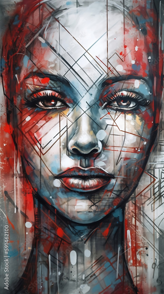 Artistic face with abstract geometric forms and geometric squares, in ...