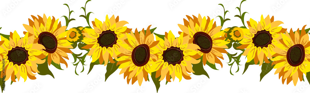Sunflower Border. Vector horizontal seamless border with yellow ...