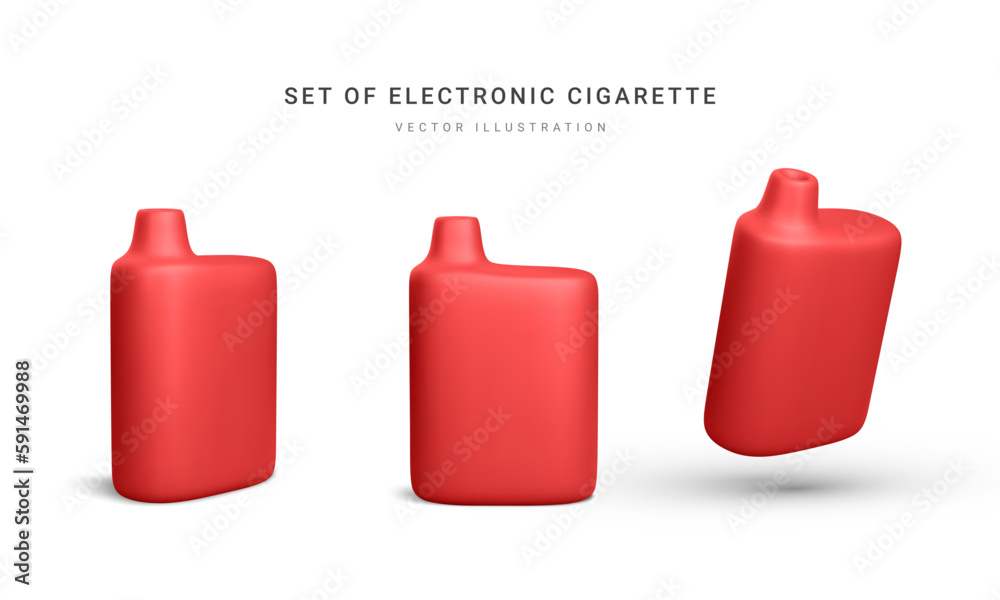 Set of 3d realistic disposable electronic cigarette isolated on white background. Modern smoking ...