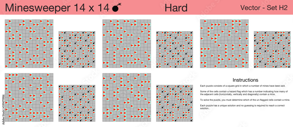 5 Hard Minesweeper 14 x 14 Puzzles. A set of scalable puzzles for kids ...