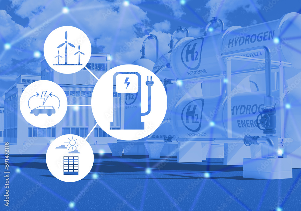 Hydrogen fuel. H2 energy. Car refueling symbols. Innovative fuel for ...
