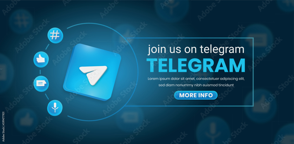 Vetor de join us on telegram, 3d telegram logo with social media icon ...