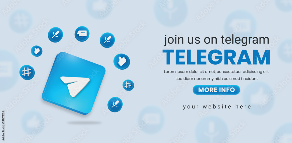 Vetor de join us on telegram, 3d telegram logo with social media icon ...
