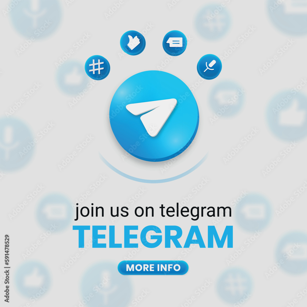 join us on telegram, 3d telegram logo with social media icon, telegram ...