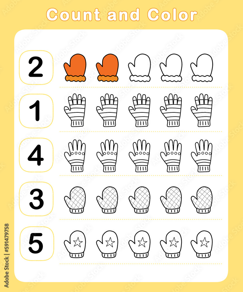 Count and color educational children activity with cute gloves ...