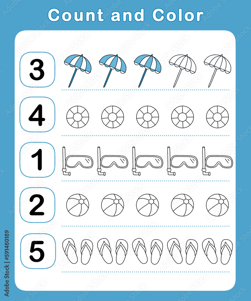 Count and color educational children activity with cute illustration ...