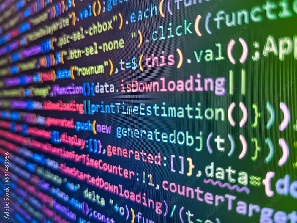 Dig. Code background. Green fabric. Source code photo. Hi-tech modern screen of data, digits and ...