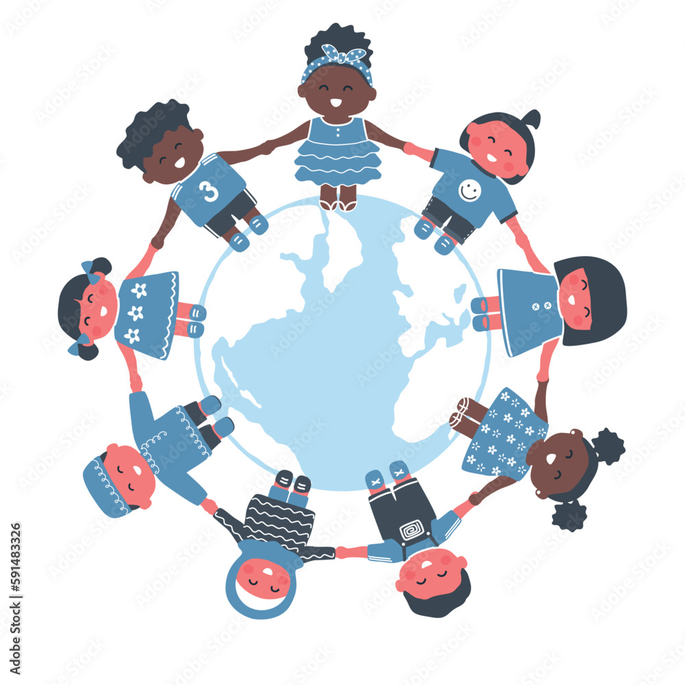 Kids around the globe. Multicultural group of children holding hands ...