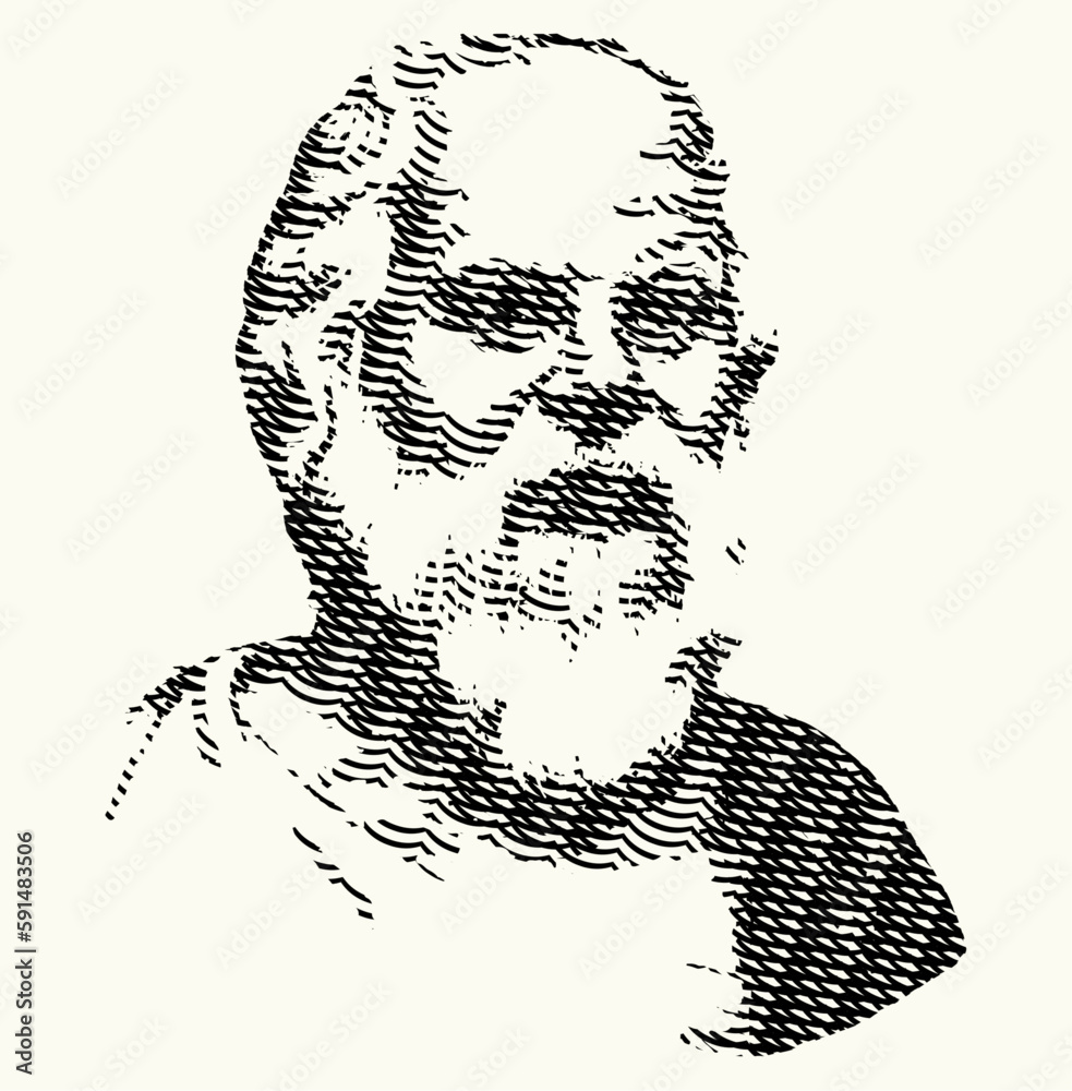 Antique greek statue in engraved line pattern. Renaissance sculpture in ...