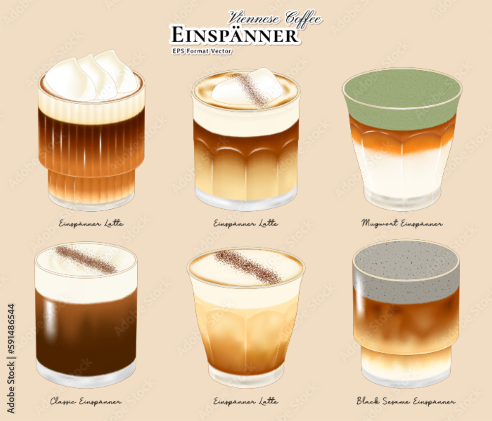 Viennese coffee lattee einspanner with whipped cream, Korean trendy coffee menu vector de Stock ...
