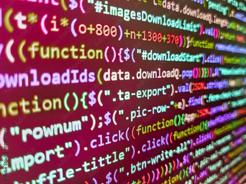 Computer programming source code. Jordan flag is depicted on the screen with the program code ...