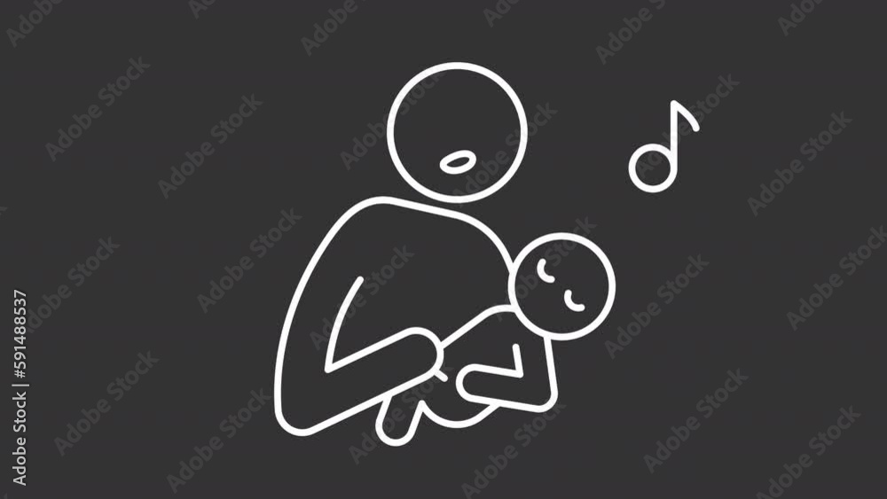 Singing to baby white line animation. Mother holding newborn. Lullaby ...
