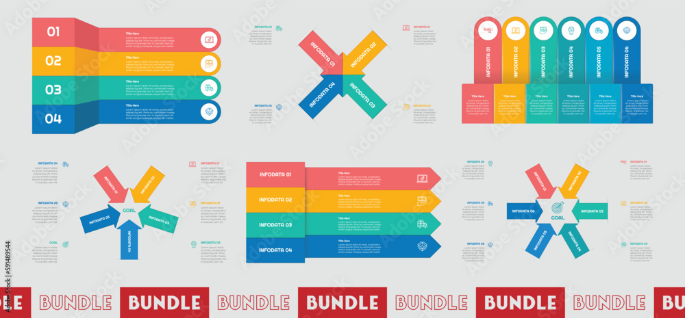 Infographic with 4 5 6 steps, options or processes for workflow layout ...