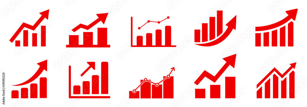 Set graph diagram up icon, business growth success chart with arrow ...